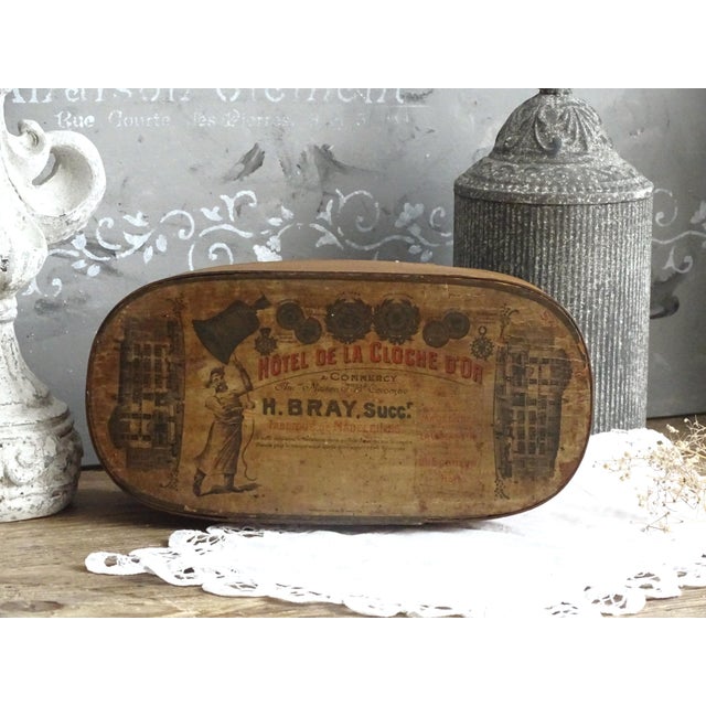 Early 20th Century Antique French Wood Advertising Tine Box | Chairish