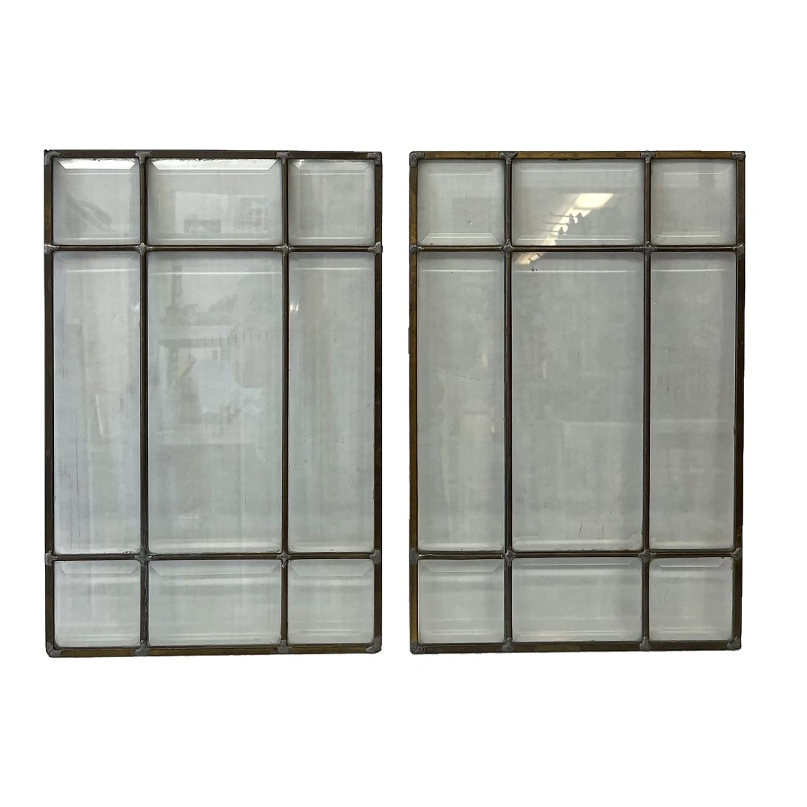 Pair of Vintage Leaded Beveled Glass Window Panels | Chairish