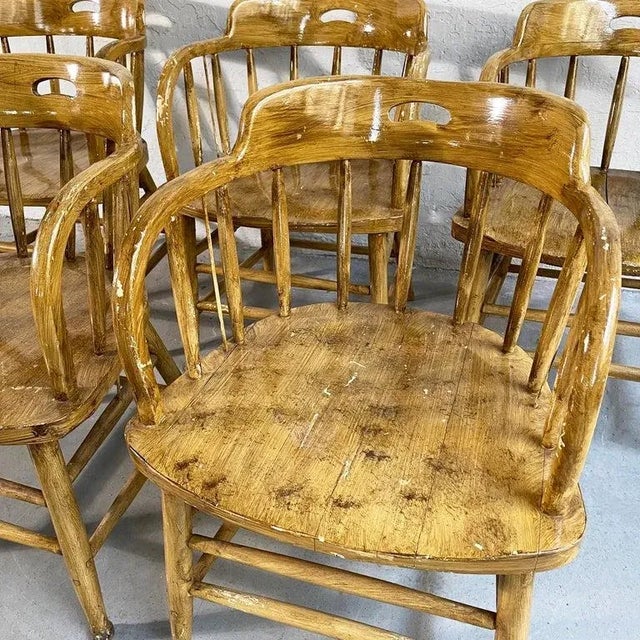 Early 20th Century, Rustic Oak Firehouse Dining Chairs - Set of 5 ...