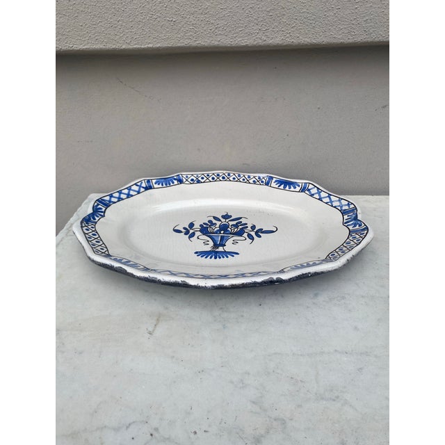 French Faience Blue & White Platter Circa 1950 | Chairish