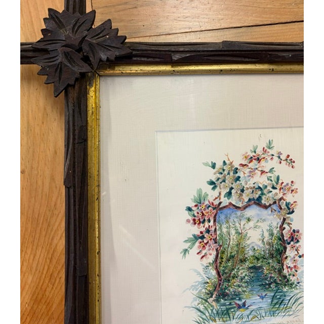 Antique Black Forest Wood Frame With Antique Water Color Painting ...