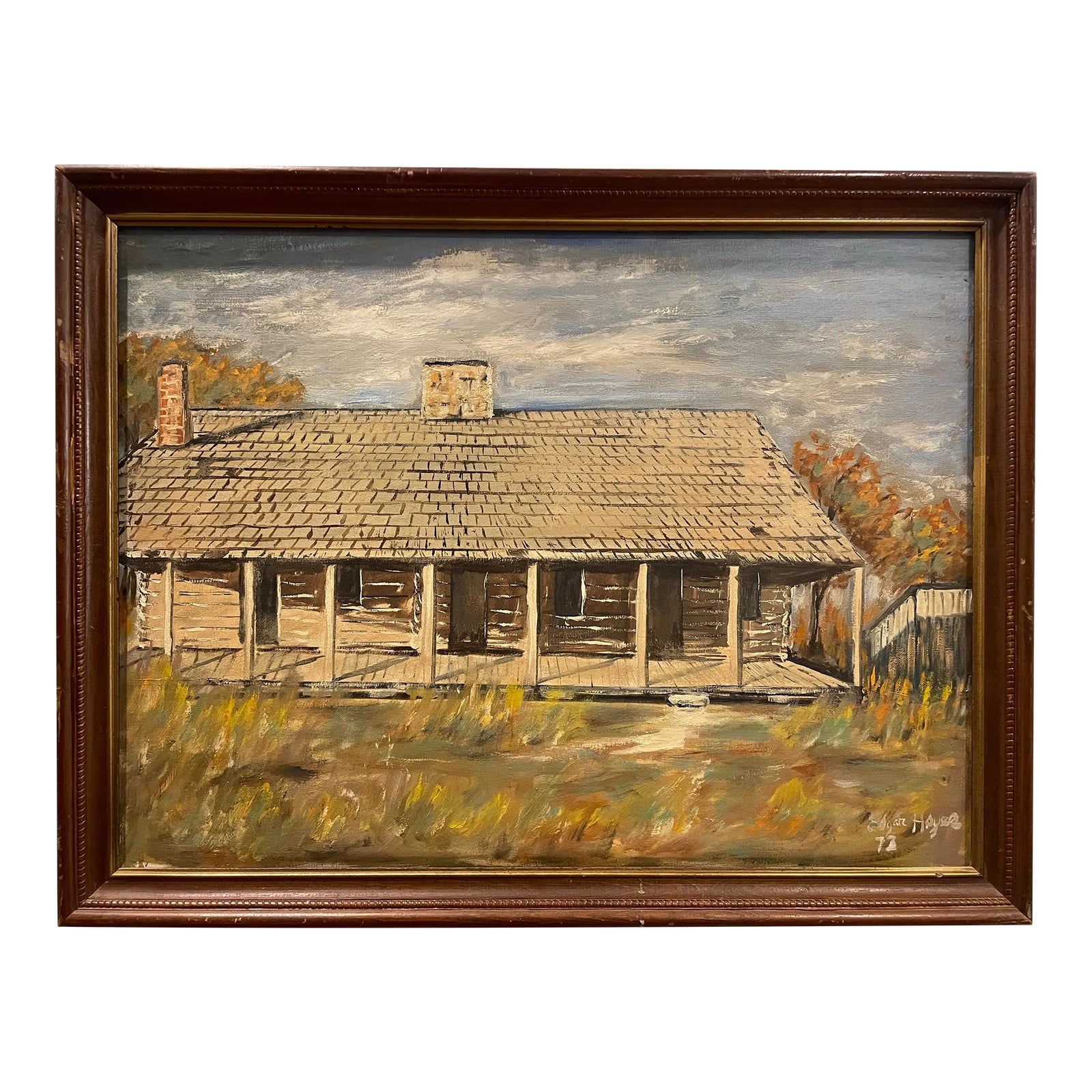 Painting of Log House Edgar Hoyer 72' "Helen Swiney's Grandfathers Farm ...