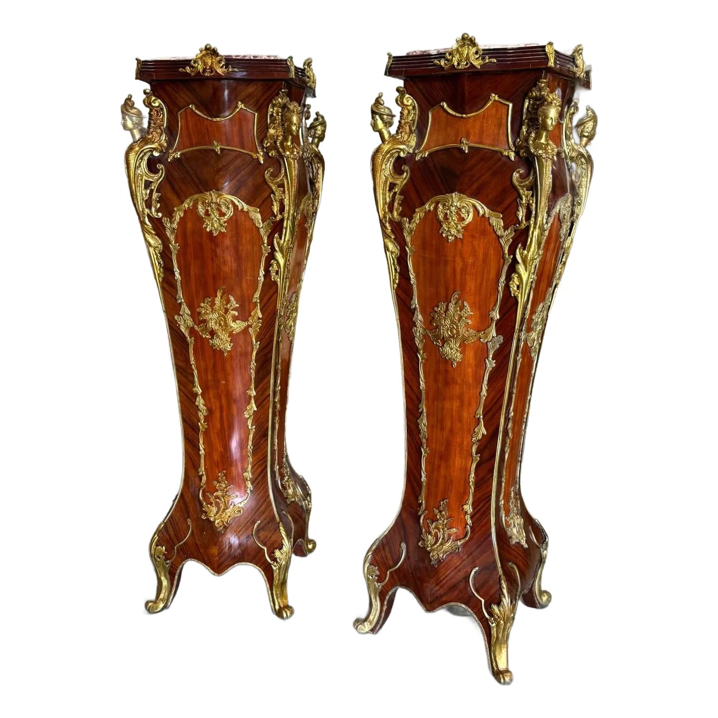 Rococo Style Pedestal Column, Marble Topped - Set of 2 | Chairish