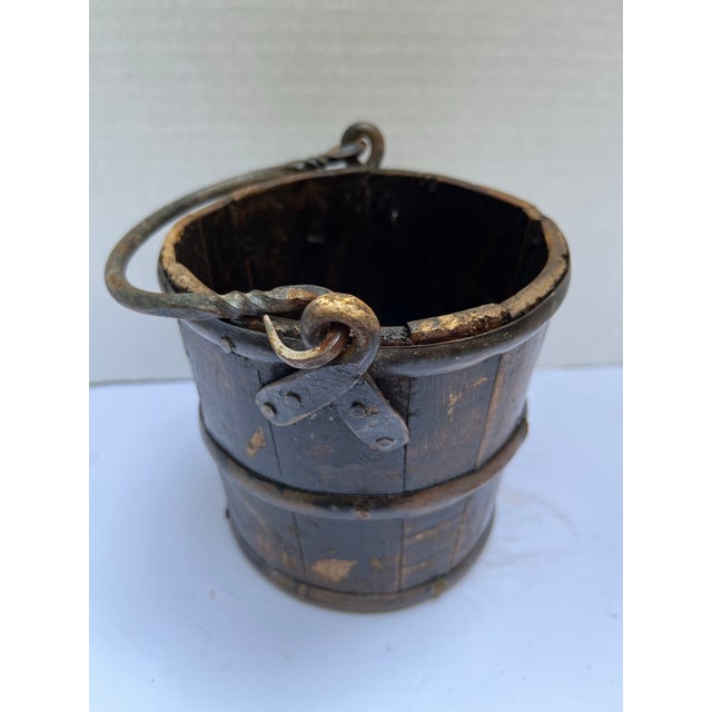 Antique Small Wood and Iron Bucket | Chairish