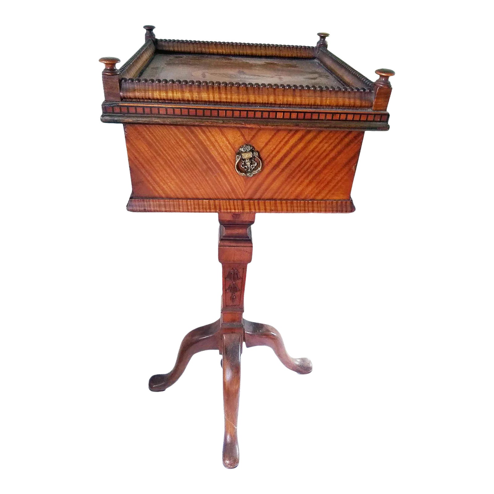 Antique 4-Legged Table Stand With Drawer and Inlaid Top | Chairish