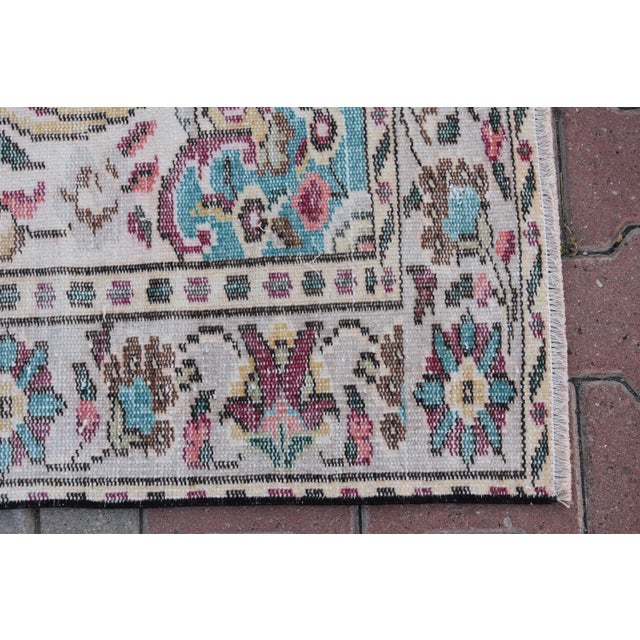 1960s Turkish Bohemian Style Wool Floral Design Distressed Vintage Area ...