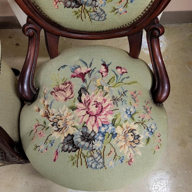 Victorian Mr. And Mrs. Embroidered Mahogany Balloon Back Chairs - a ...