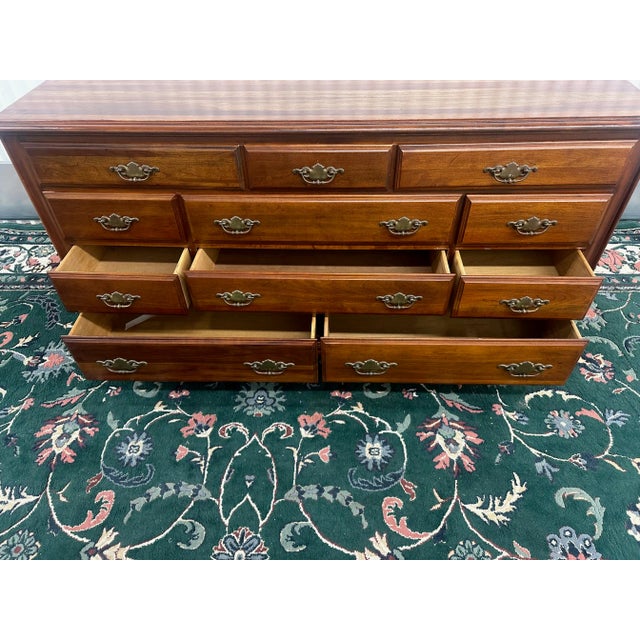 1960s Colonial Style 11 Drawer Cherry Wood Dresser | Chairish