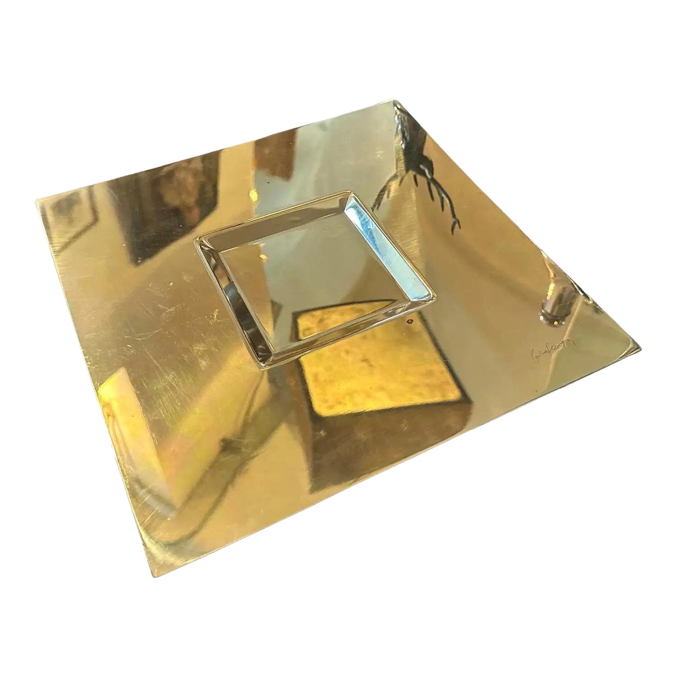 A 1970s Minimalist Gold Plated Square Tray by Carlo Scarpa for Cleto ...