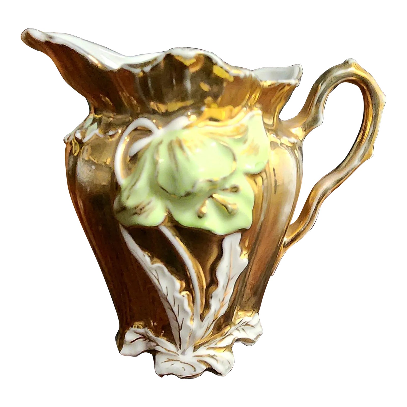 Antique Hand-Painted Gold Fine China Pitcher | Chairish