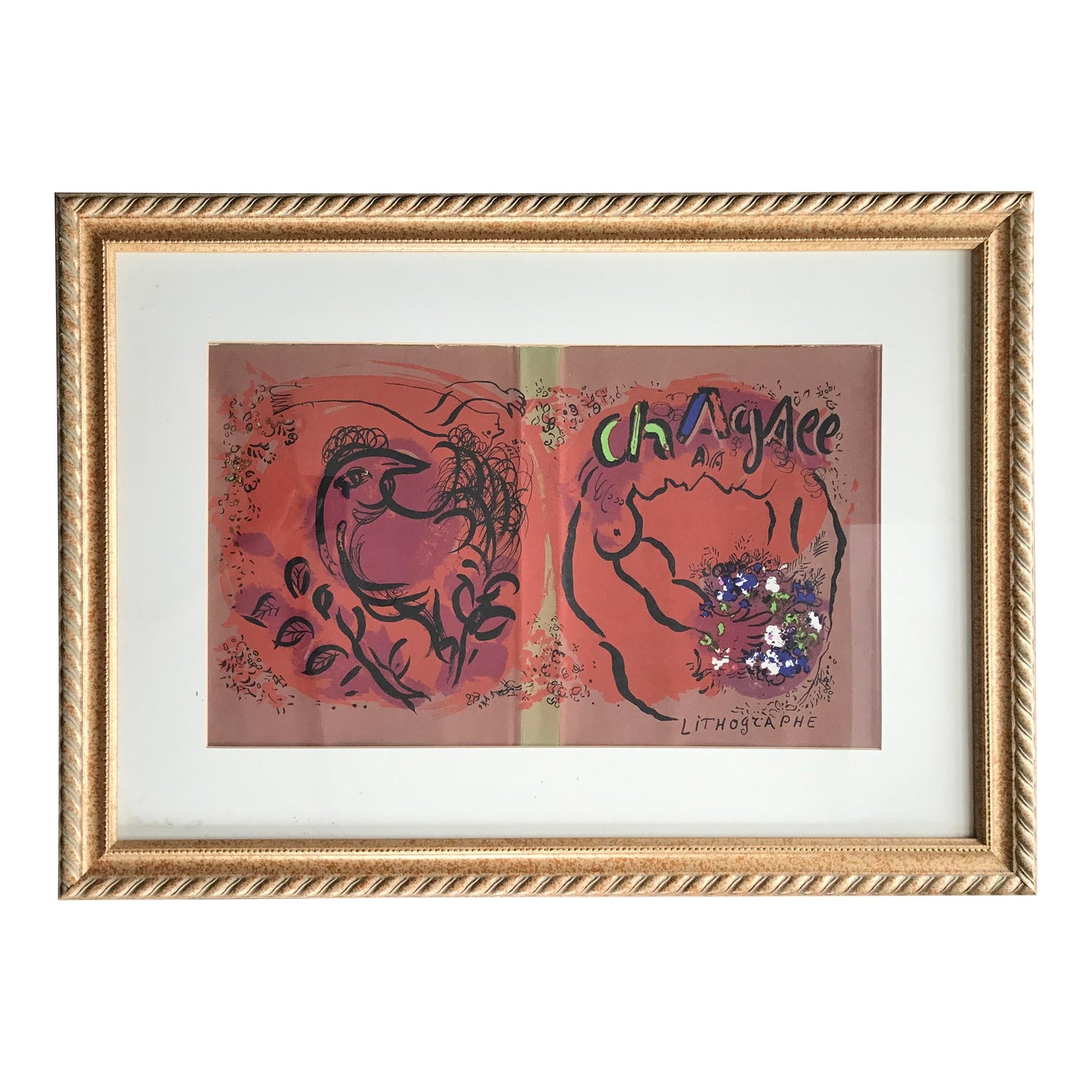 Framed Chagall Original 1960 Lithograph Vo.1 Book Jacket | Chairish