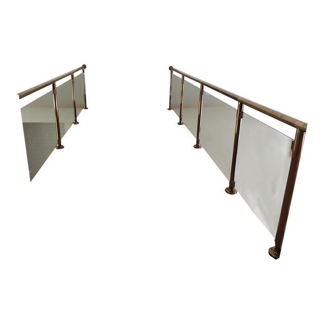 1980s Floating Glass Panels With Brass Handrails and Floor Mounts - Set ...