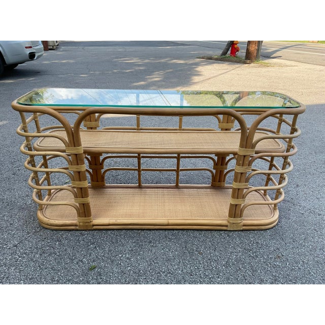 Vintage Rattan Console With Glass Top #040 | Chairish