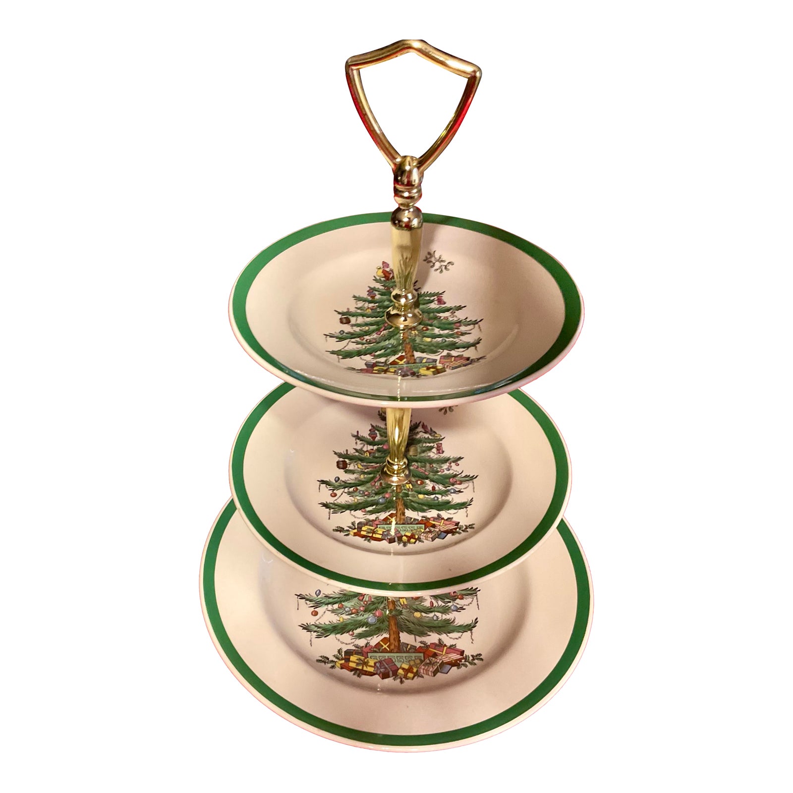 1960 Vintage Spode Christmas Tree 3 Tier Serving Tray | Chairish
