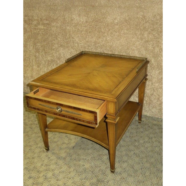 Vintage Weiman Mid Century Inlaid Side Table With Drawer, Shelf & Brass ...
