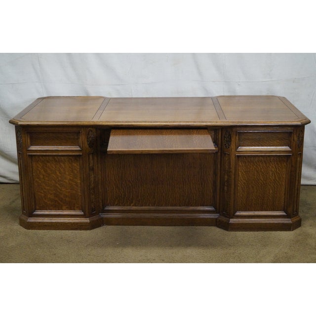 Alex Stuart Design Large Oak Chippendale Style Executive Desk | Chairish