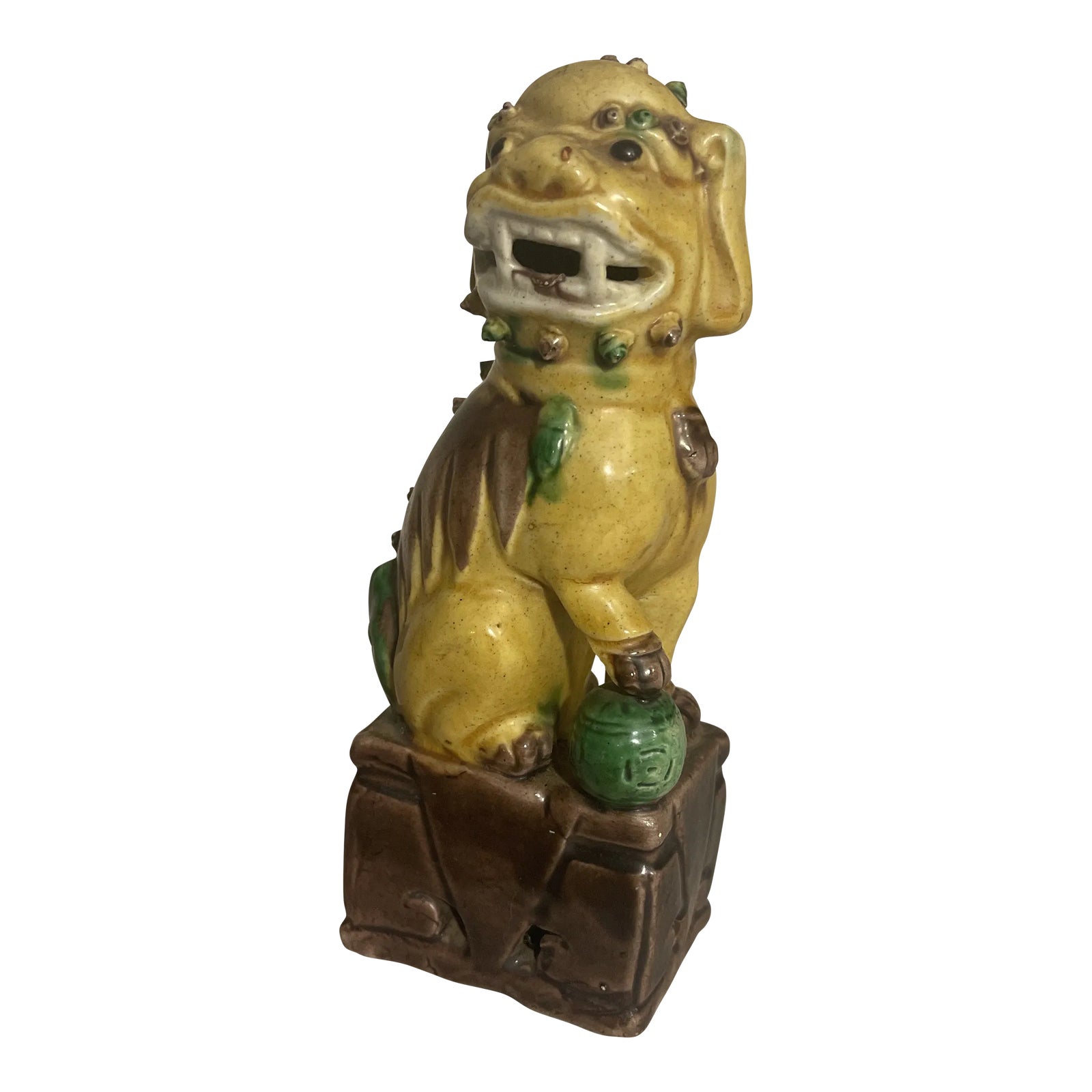 Yellow Chinese Foo Dog With Ball | Chairish