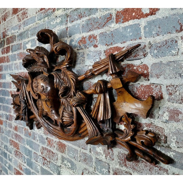 19th Century Highly Carved Over-Door Wooden Crest W/Eagle | Chairish