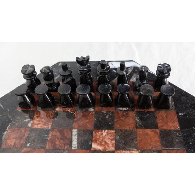 French Octagonal Chess Board in Red and Black Marble, 1980s, Set of 33 ...