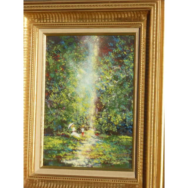 David Karp Woman W Umbrella Child Garden Scene Enamel on Copper ...