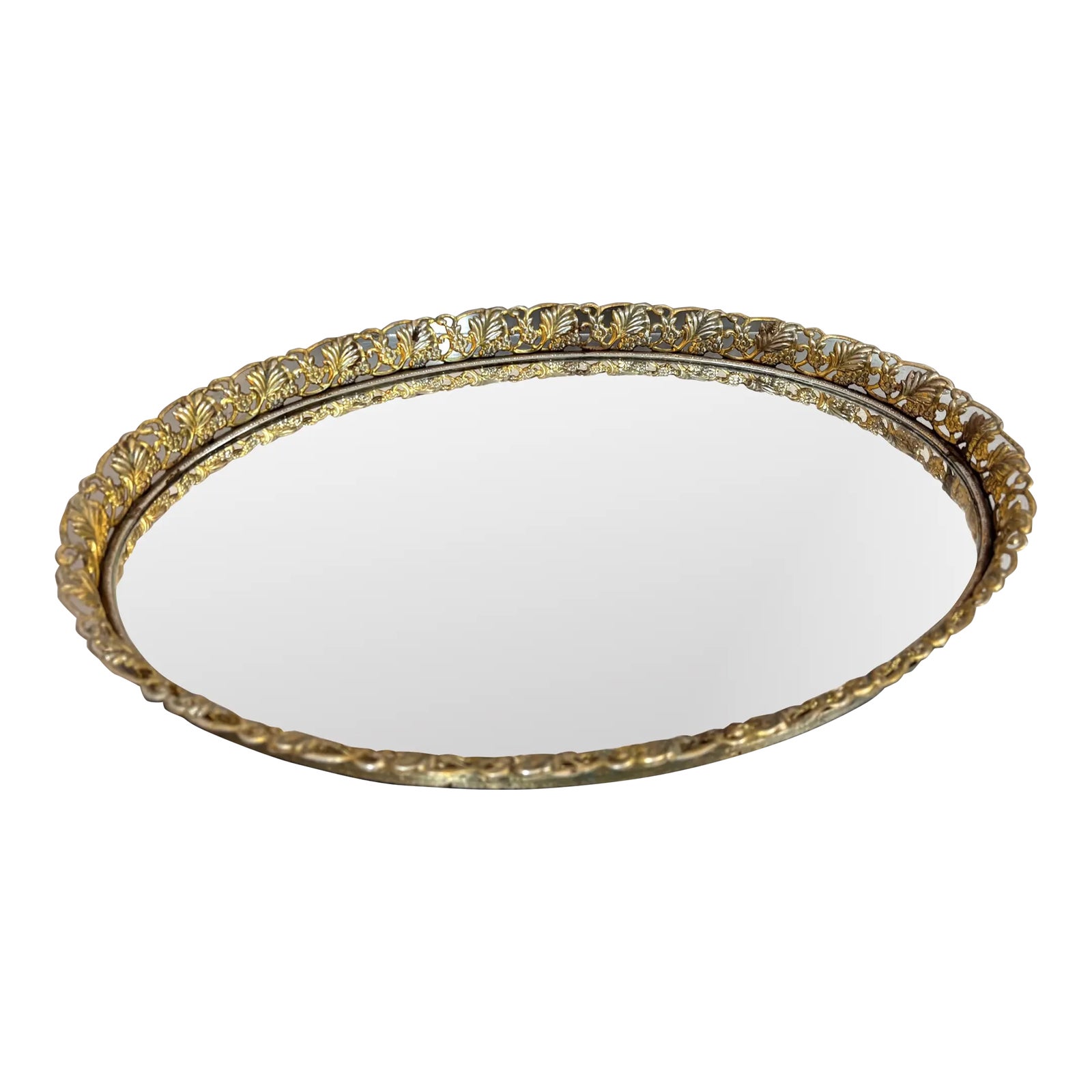 Brass Filigree Oval Mirror Tray | Chairish