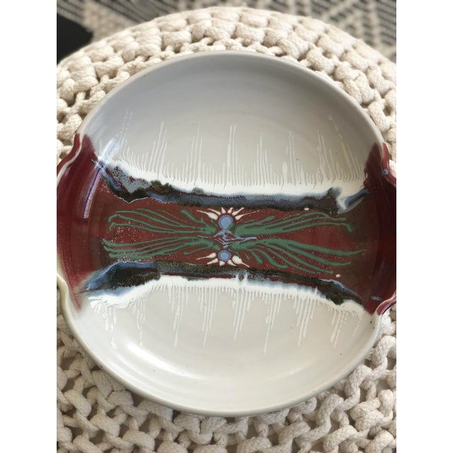 Lisa Koch Low Pottery Bowl With Abstract Detail-Signed by Artist | Chairish