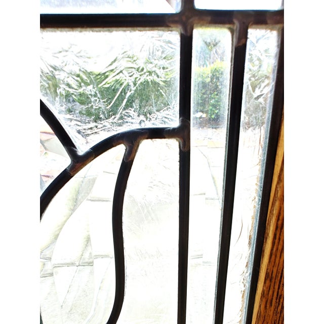 1980s American Clear Beveled and Chip Glass Zink and Oak Framed Window ...