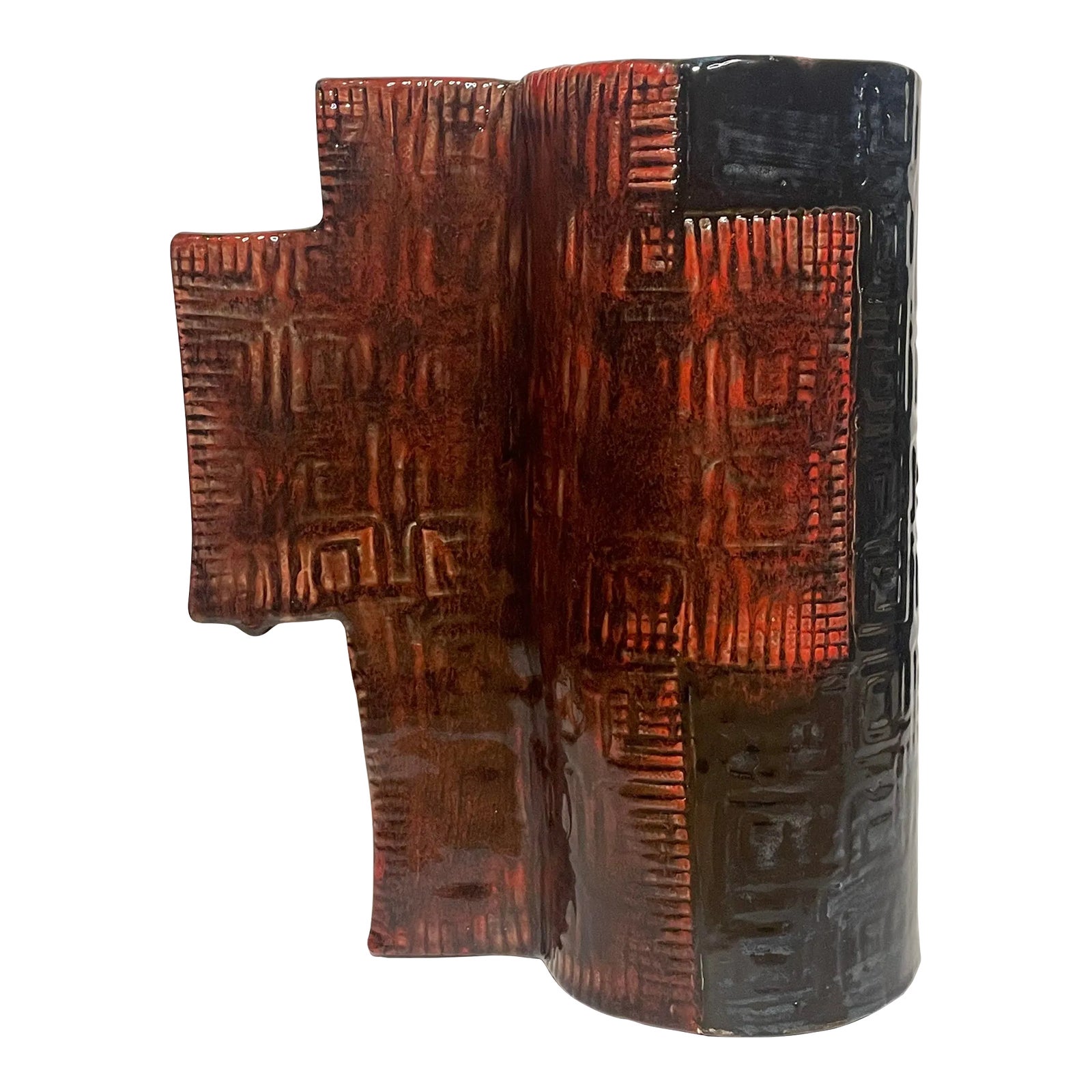Vintage Boho Chic Cross Hatch Design Studio Art Pottery Vase, Red ...