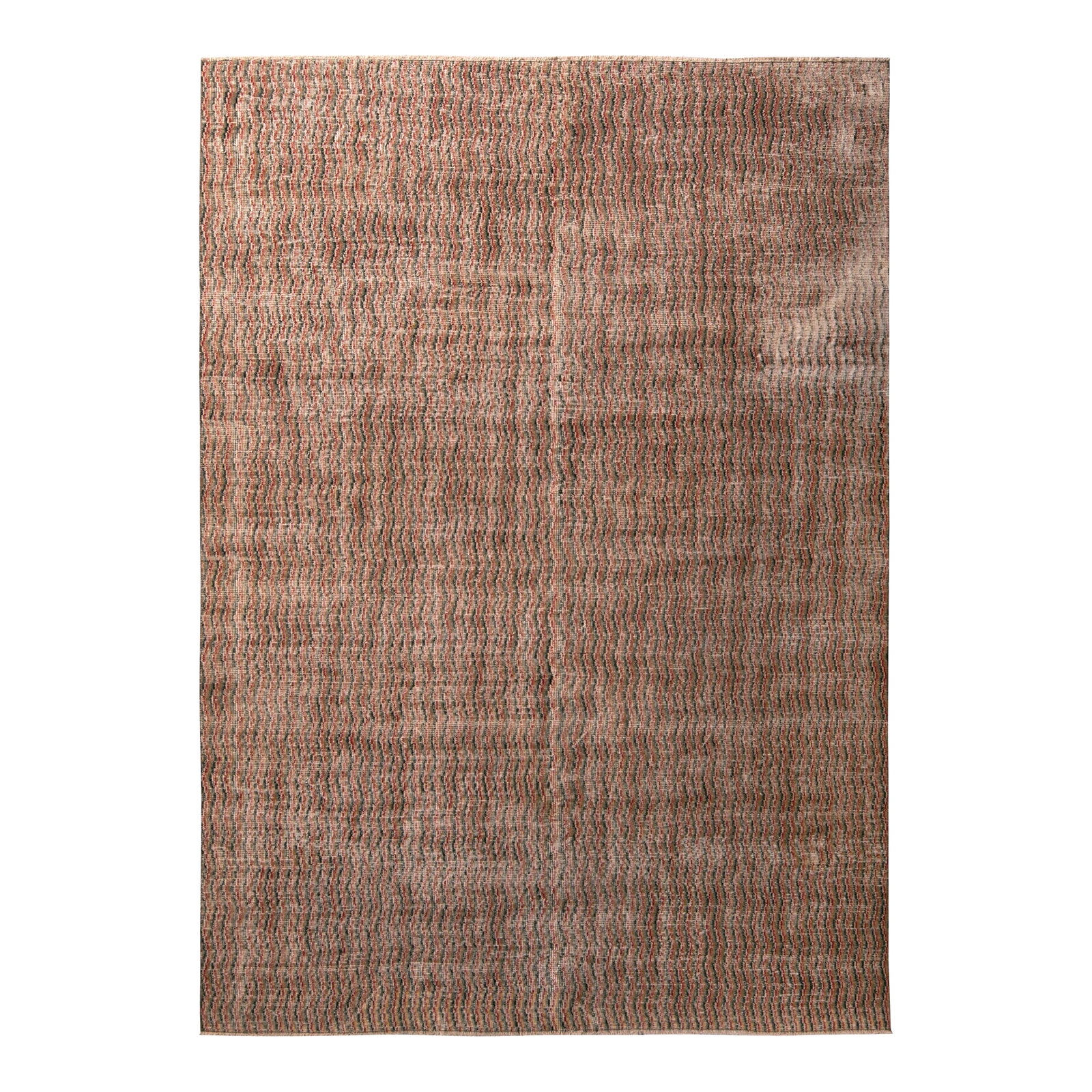 1960s Mid-Century Vintage Distressed Rug Beige Brown and Red Geometric ...