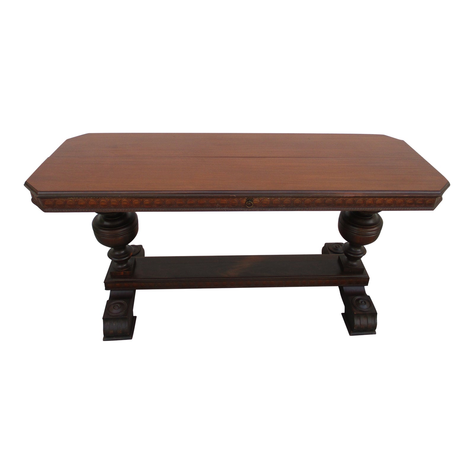 Antique Mahogany Expandable Trestle Library Dining Table | Chairish