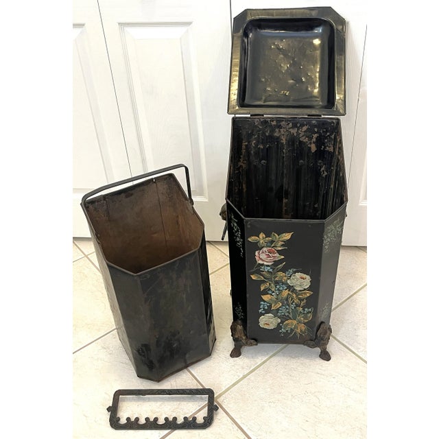 19th Century Victorian Egyptian Revival Painted Metal Coal Scuttle Bin ...