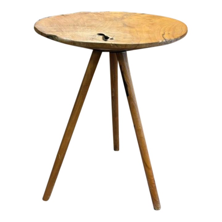 Organic Wood Trim Pod Leg Round Table With Fab Grains | Chairish