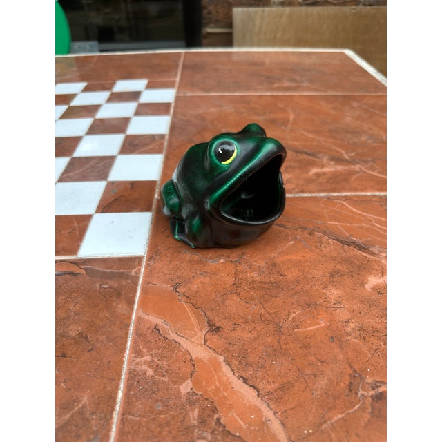 1970s Green Painted Ceramic Frog Ashtray | Chairish