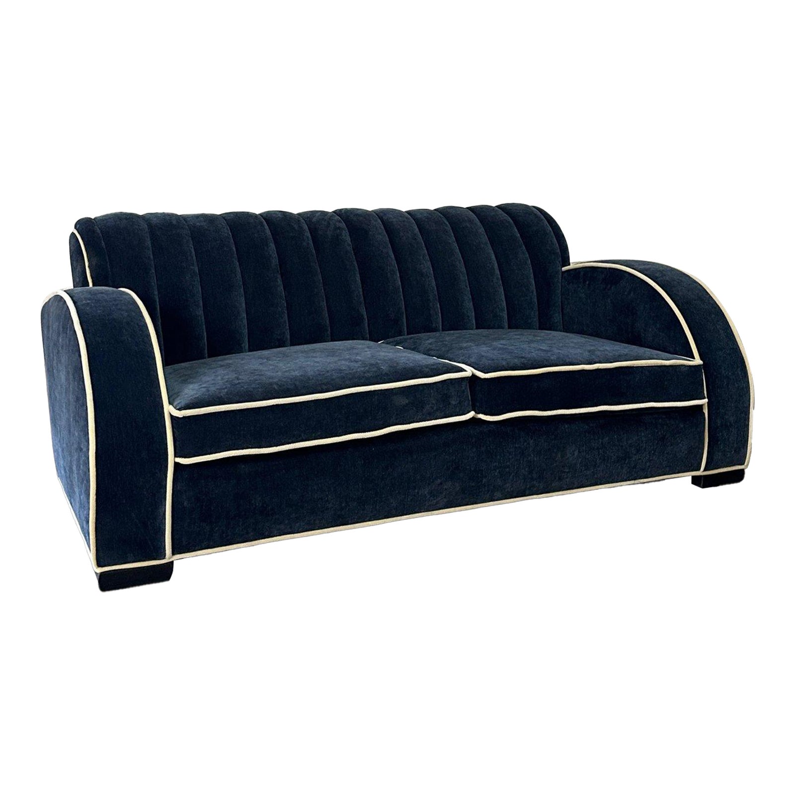 1960s Art Deco Loveseat in Navy Blue | Chairish