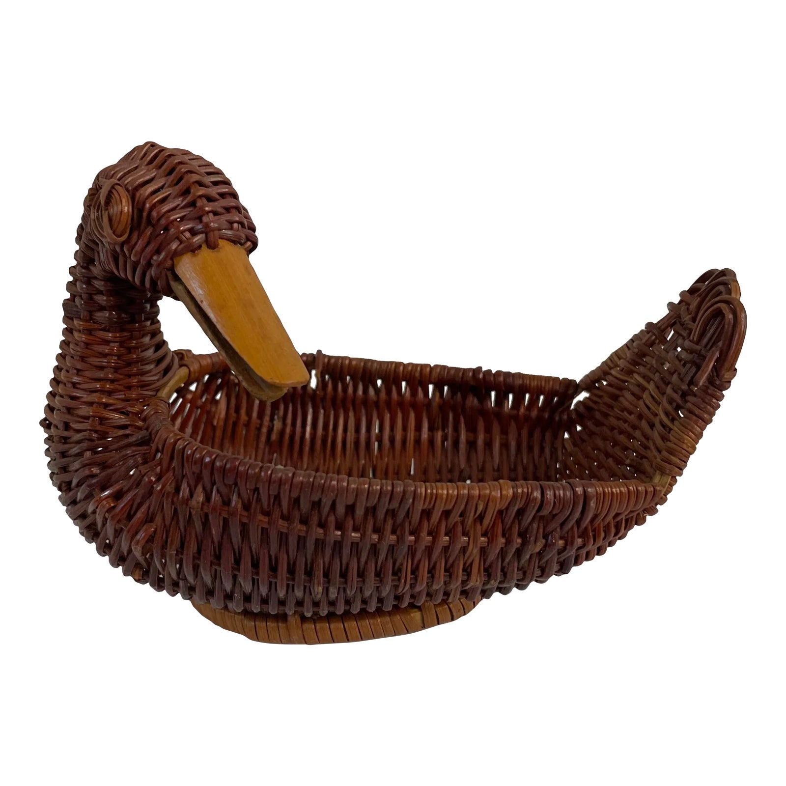 Vintage Petite Wicker Duck Basket | Chairish