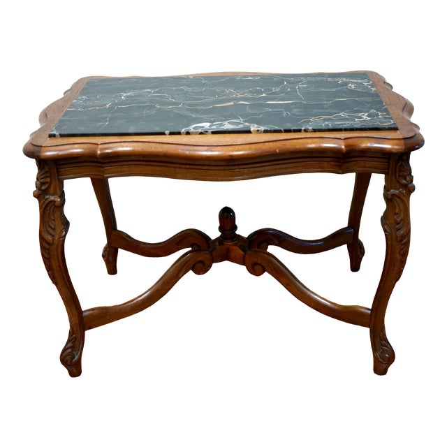 Louis XV Antique Black Marble, Walnut Low Table by j.b.. Van Sciver | Chairish