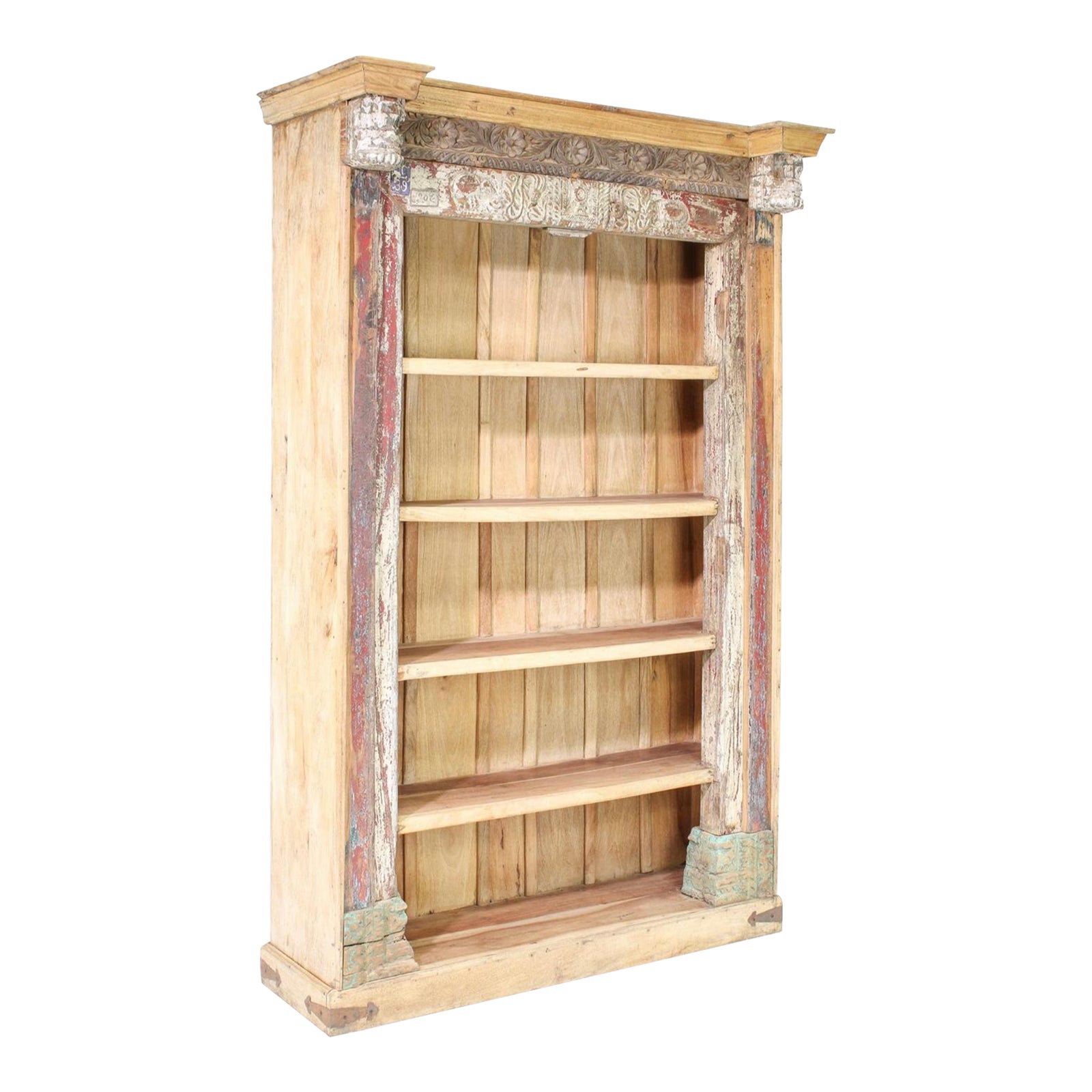 Reclaimed Wood Indian Architecture Bookcase | Chairish