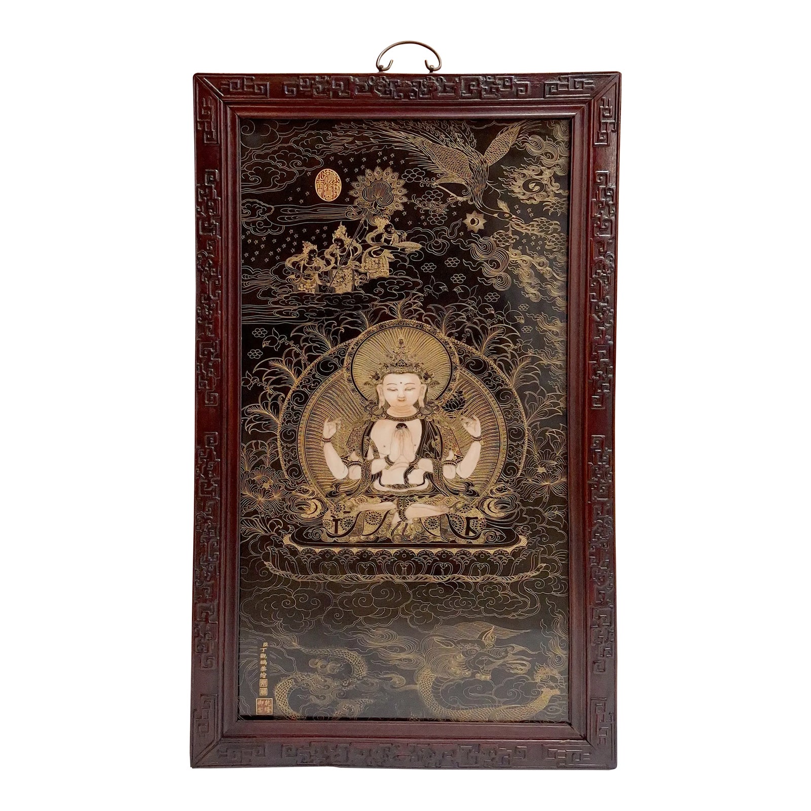Chinese Framed Porcelain Buddhist Temple Plaque Bodhisattva Chenrezig ...
