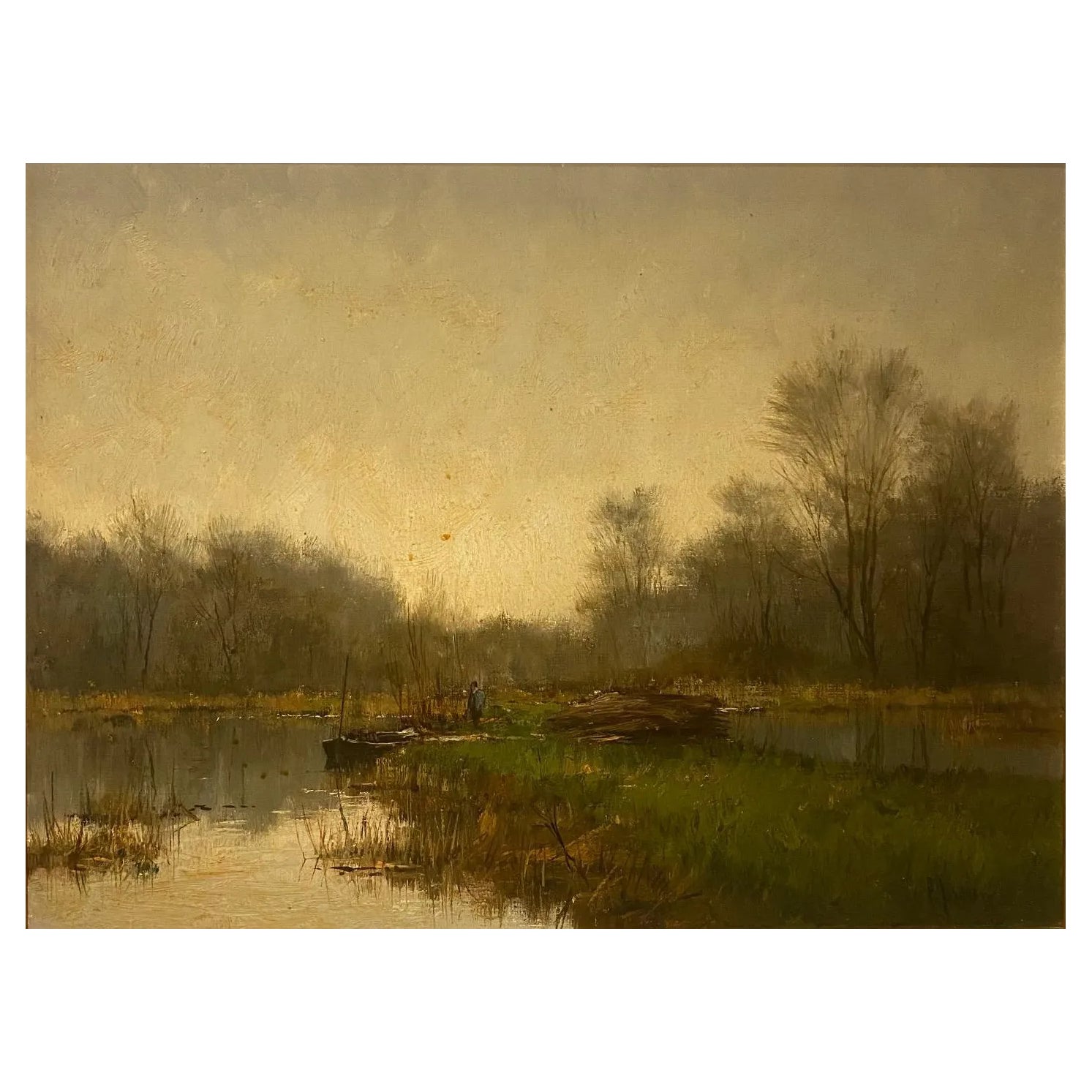 Frits Johan Goosen, River Fishing Boat, Oil on Canvas | Chairish