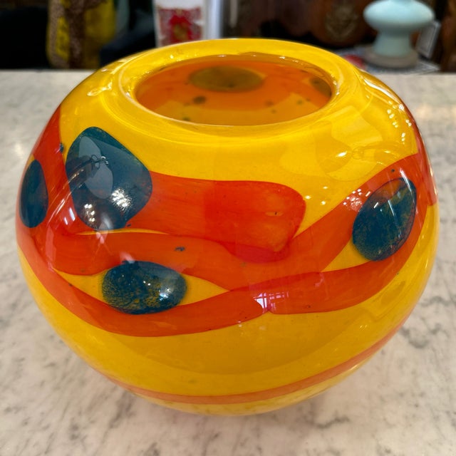 Contemporary Hand Blown Colorful Orb Vase/ Vessel | Chairish