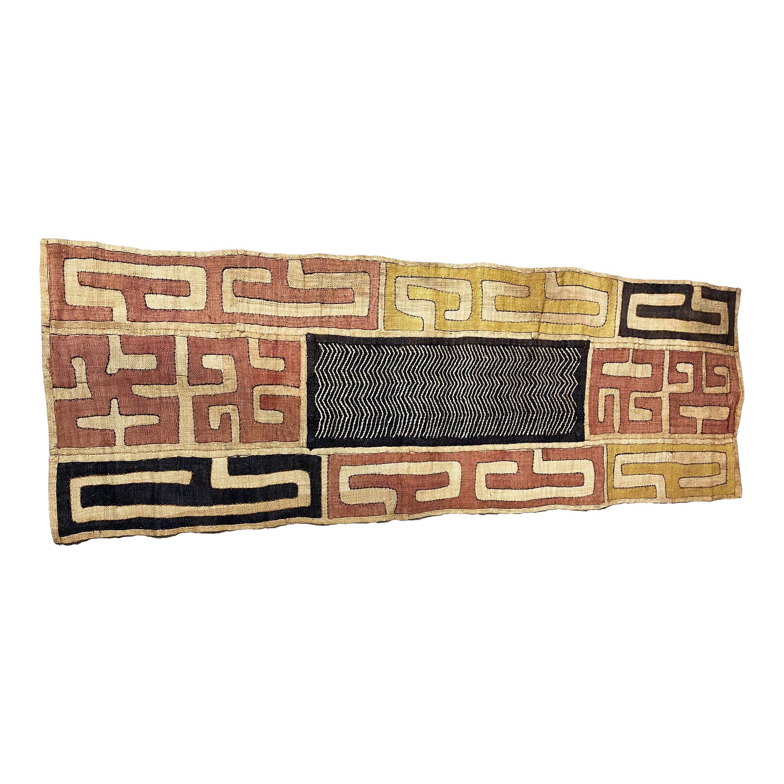 African Kuba Cloth Raffia /Textile Zaire 51" by 18" | Chairish