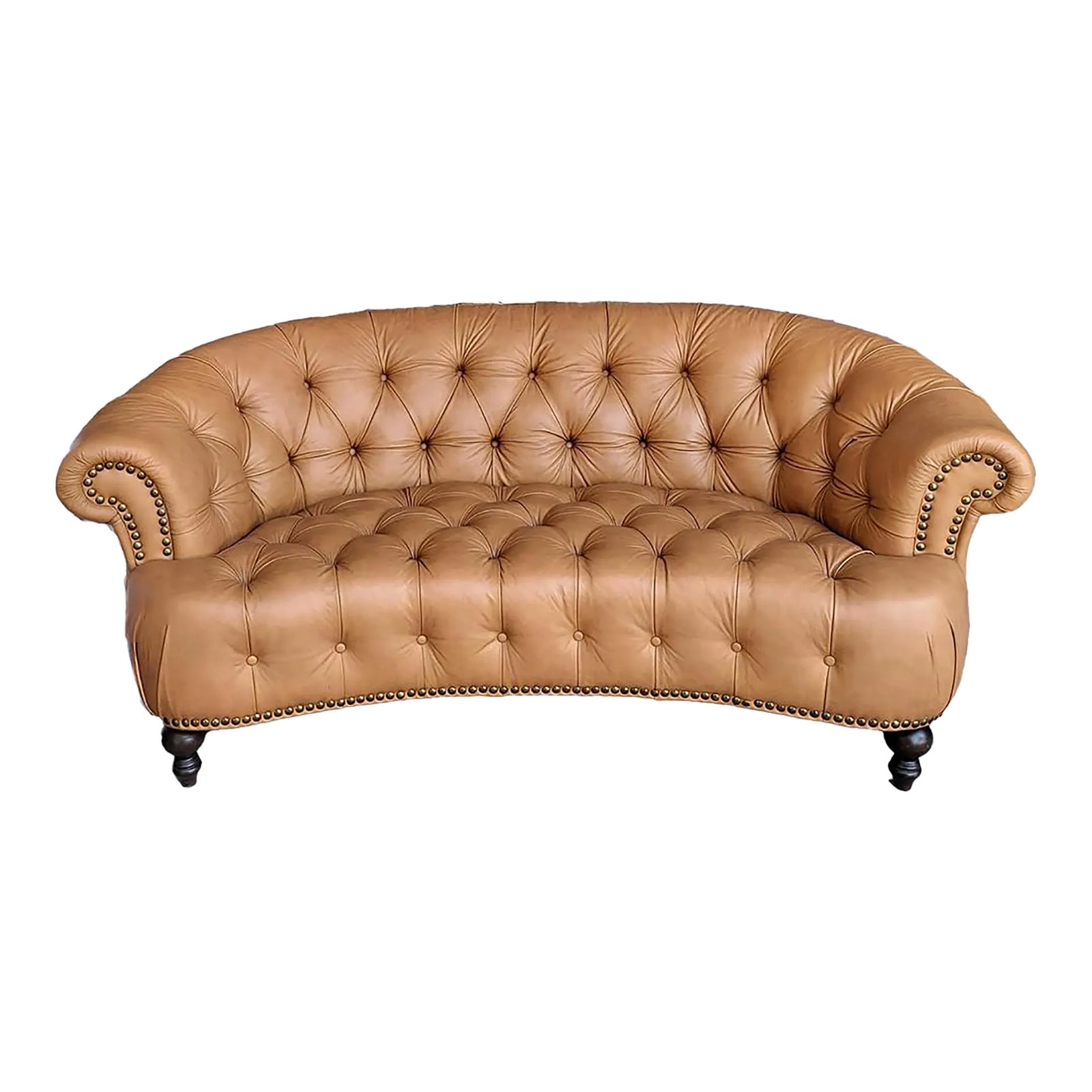 Natuzzi Italian Leather Chesterfield Sofa - Curved Nailhead Tufted ...