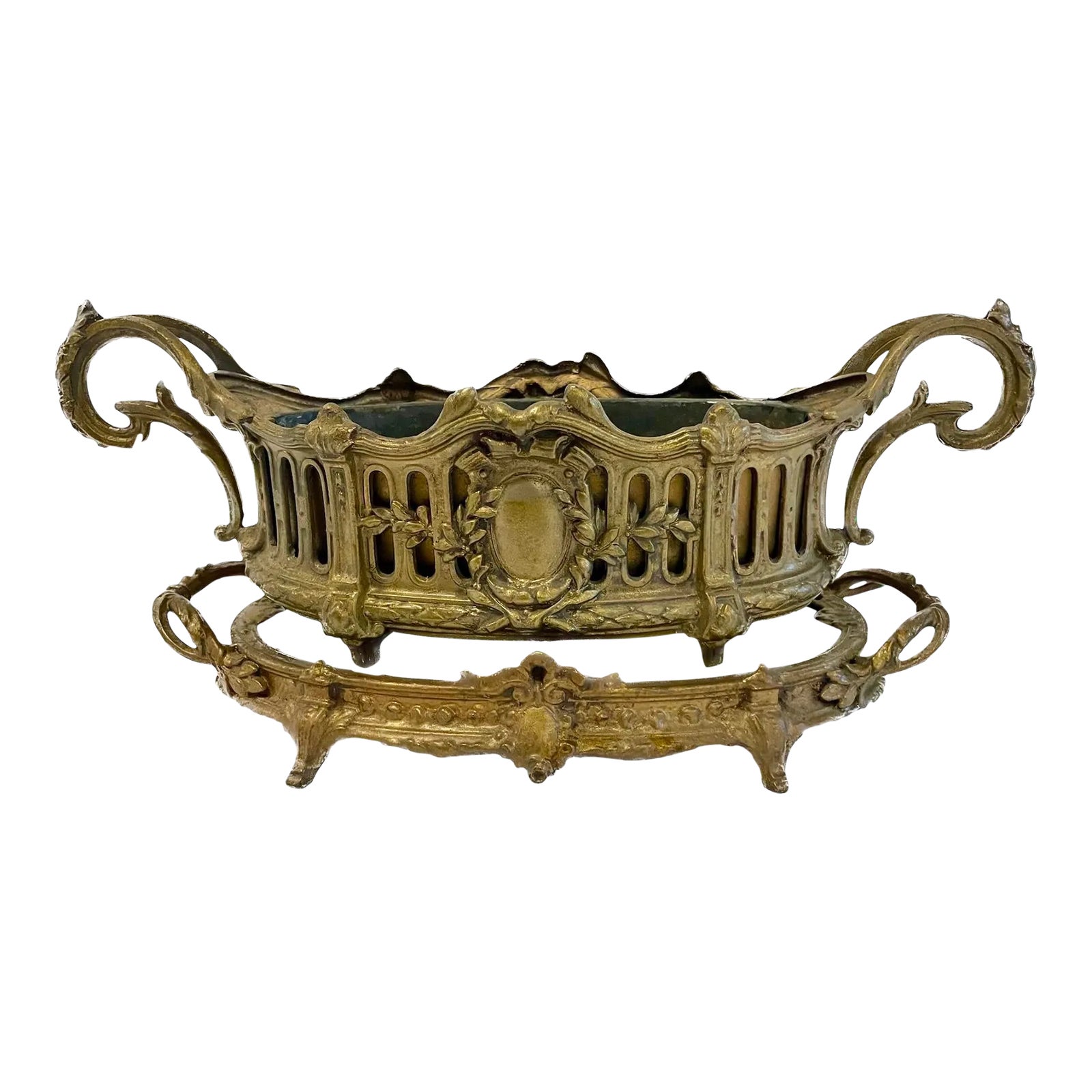 Antique Cast Iron Edwardian Cachepot & Plateau | Chairish