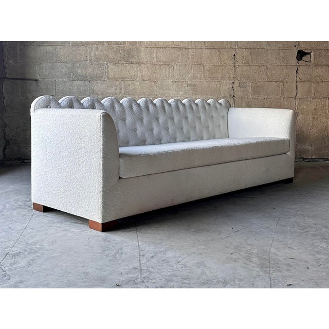 Custom Made Scalloped Bouclé Sofa | Chairish