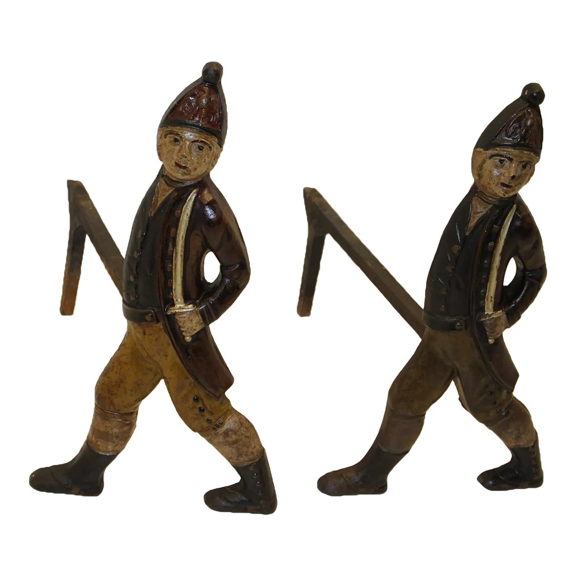 19th Century Cast Iron American Revolution Hessian Soldiers Andirons- a ...