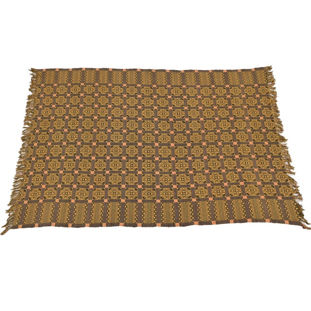 Vintage Handwoven Throw in Mustard and Black | Chairish