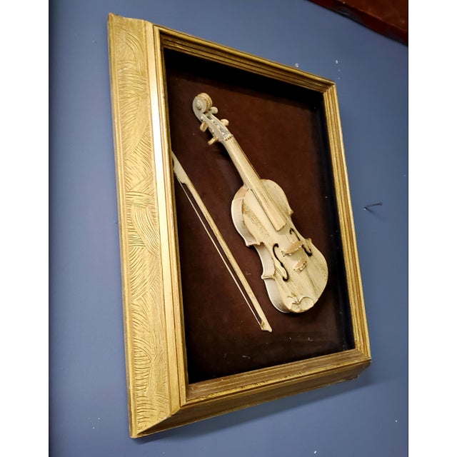 Vintage Wooden Violin Sculpture Mounted in Gold Frame | Chairish
