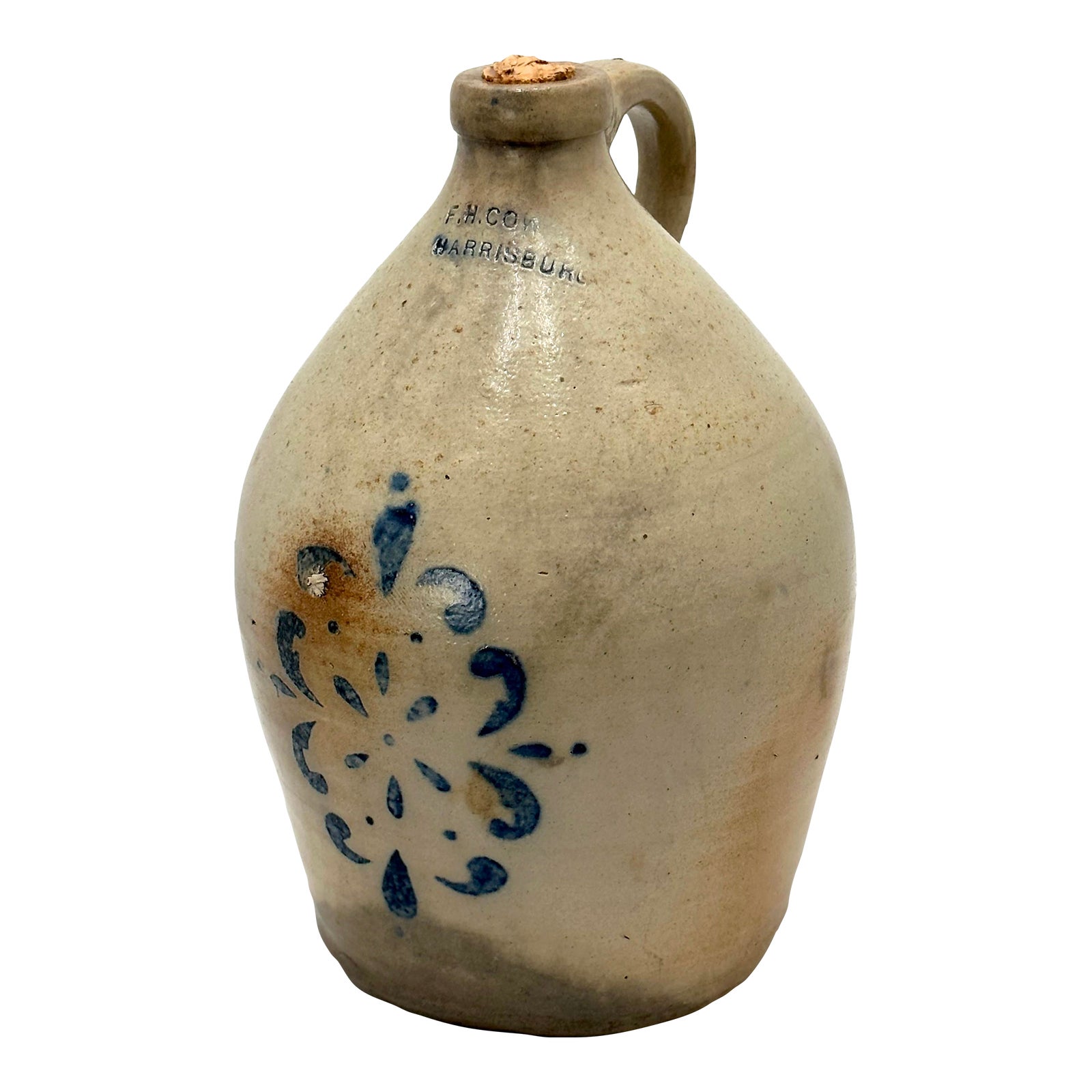 Antique Mid 1800s American Blue Decorated Stoneware 1 Gallon Spirits ...