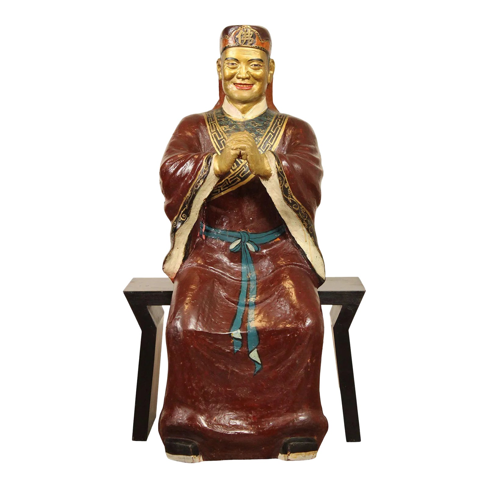 1930s Chinese Polychrome and Gilt Painted Votive Figure | Chairish