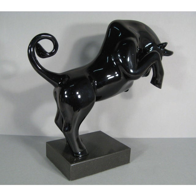 20th Century Large Contemporary Ceramic Bull Statue on Granite Base ...